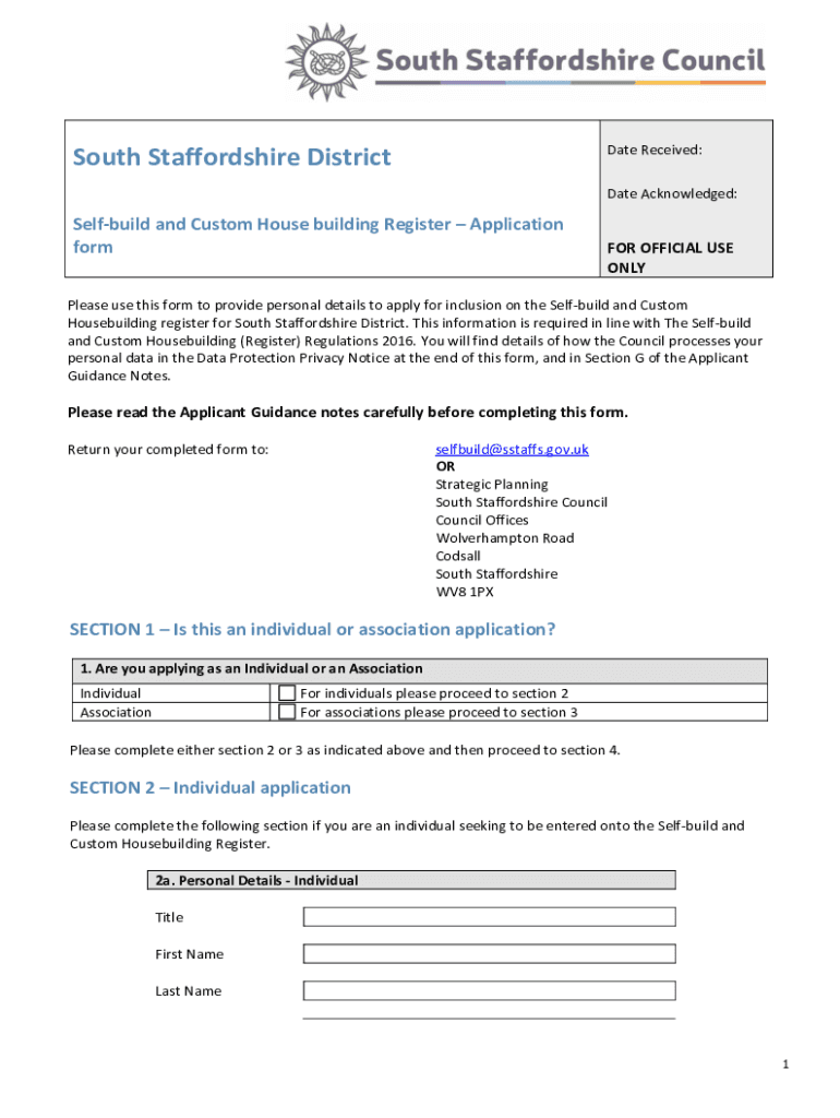 Fillable Online Self-build and Custom Housebuilding Register ...