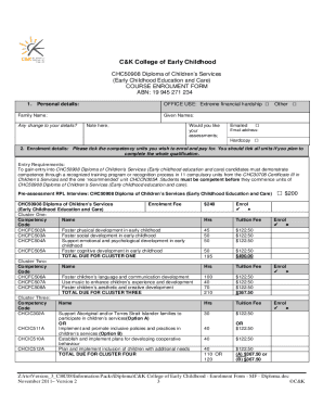 Fillable Online C&K College of Early Childhood - Enrolment Form - SIF ...
