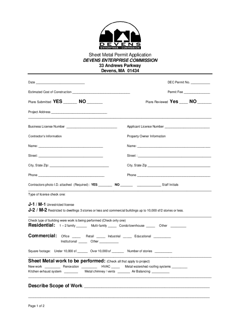 Fillable Online Sheet Metal Permit Application Fax Email Print - pdfFiller
