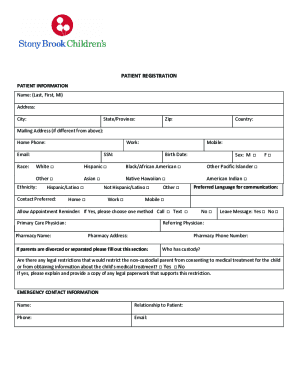 Fillable Online MRN # Patient Name: Date of Birth: SSN: Address: Home ...