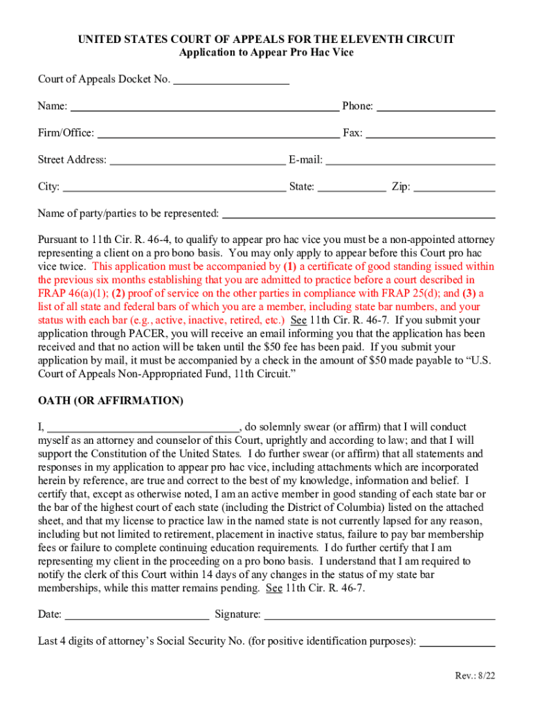 Fillable Online Application to Appear Pro Hac Vice UNITED STATES ...