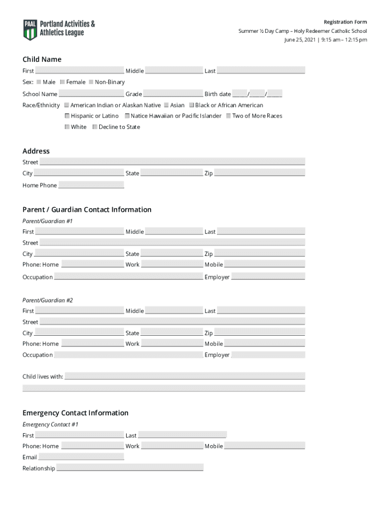 Fillable Online Summer SACC Application - holy redeemer catholic school Fax Email Print - pdfFiller