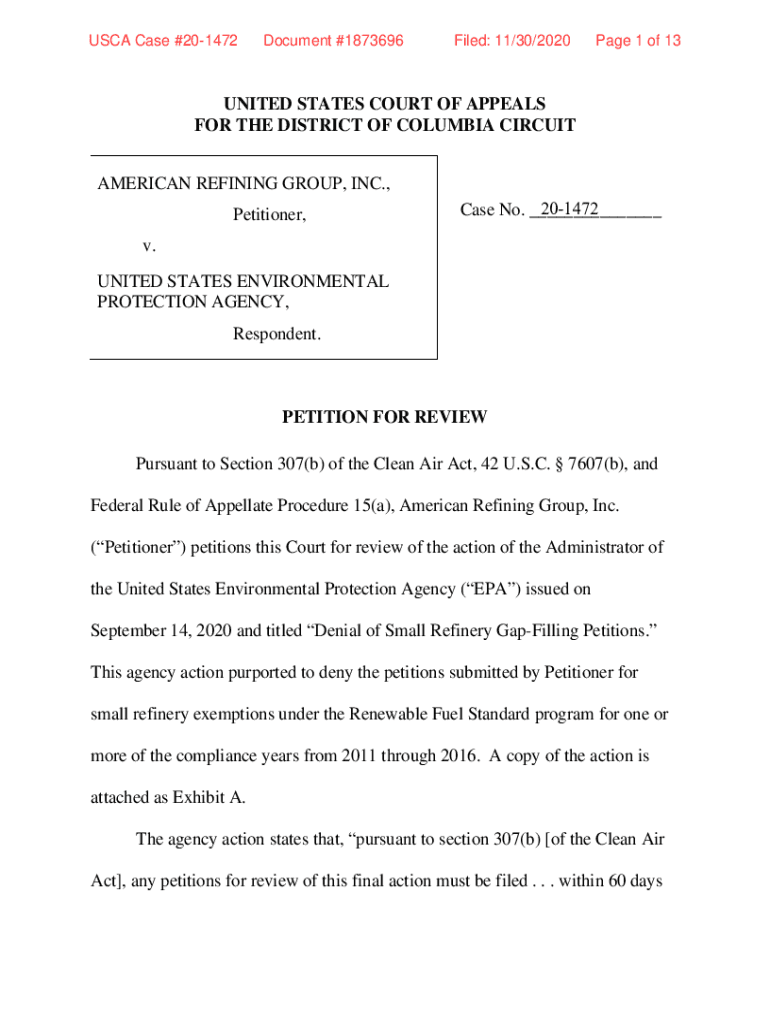 Fillable Online USCA Case #20-1472 Fax Email Print - pdfFiller