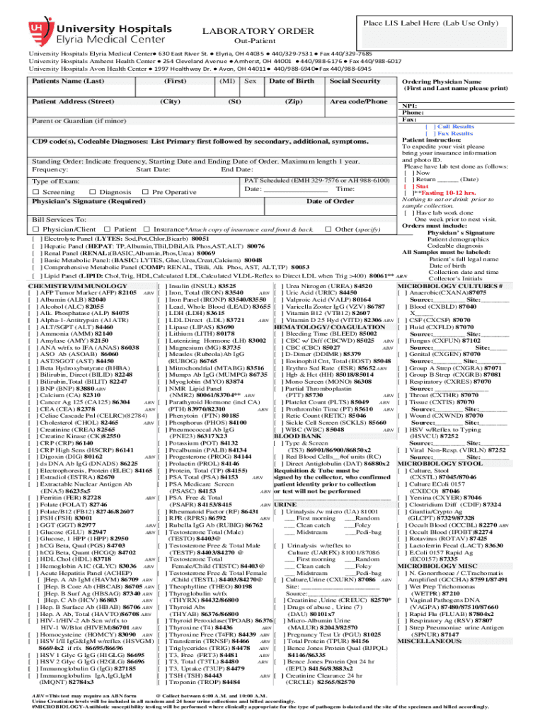 Fillable Online OP2L Outpatient Lab New 8.5x14 with cpt's Fax Email ...