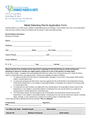 Fillable Online Metal Detecting Permit Application Form - South Bend ...