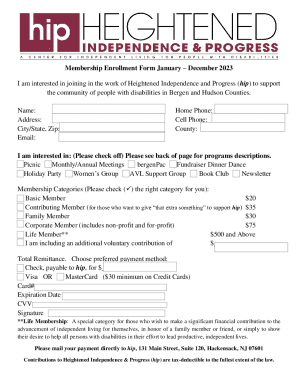 Fillable Online hip's Membership - hipcil - Heightened Independence ...