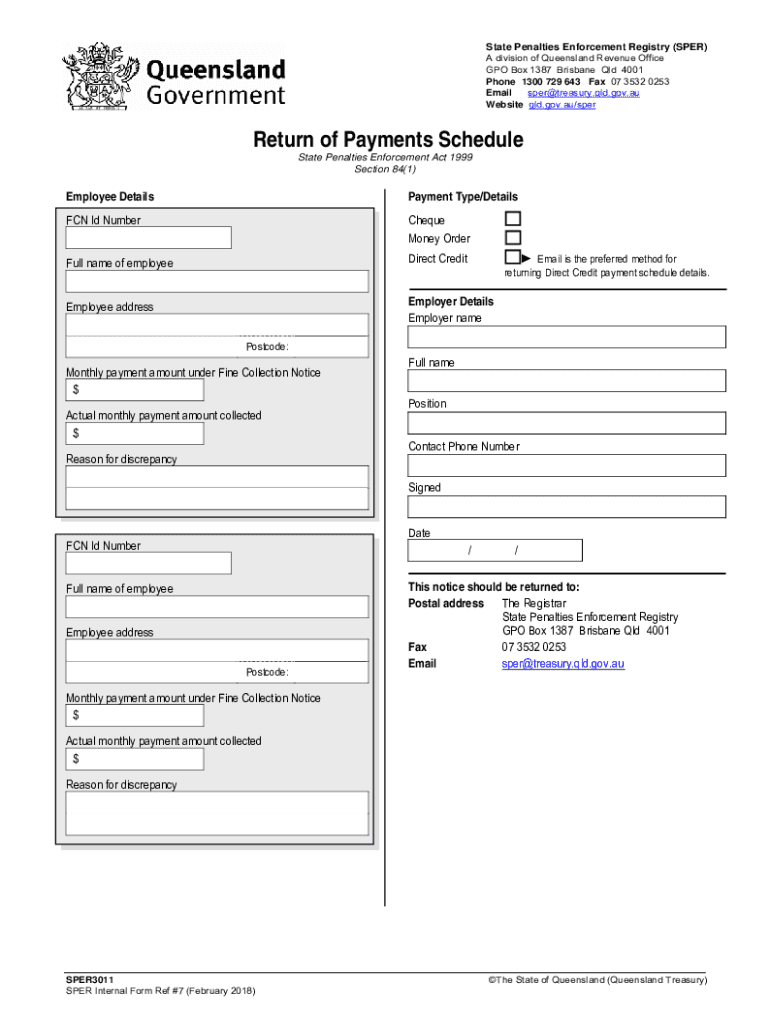 Fillable Online Form 3011Return of payments schedule. Employers use ...