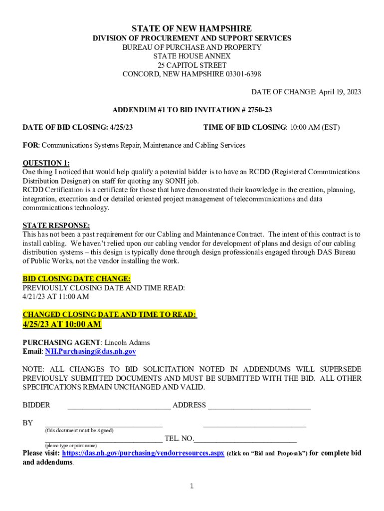 Fillable Online ADDENDUM #1 TO BID INVITATION # 2750-23 Fax Email Print - pdfFiller