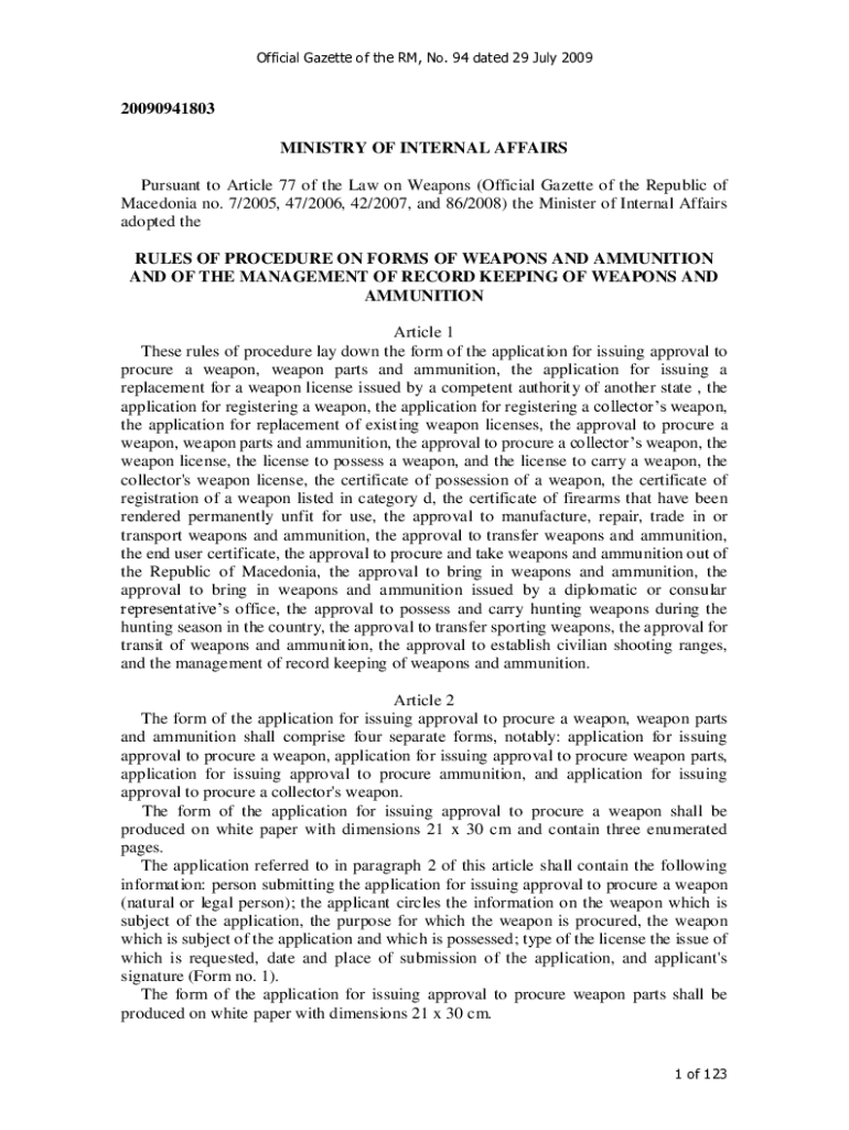 Fillable Online Rules of Procedure on Forms of Weapons and Ammunition Fax Email Print - pdfFiller