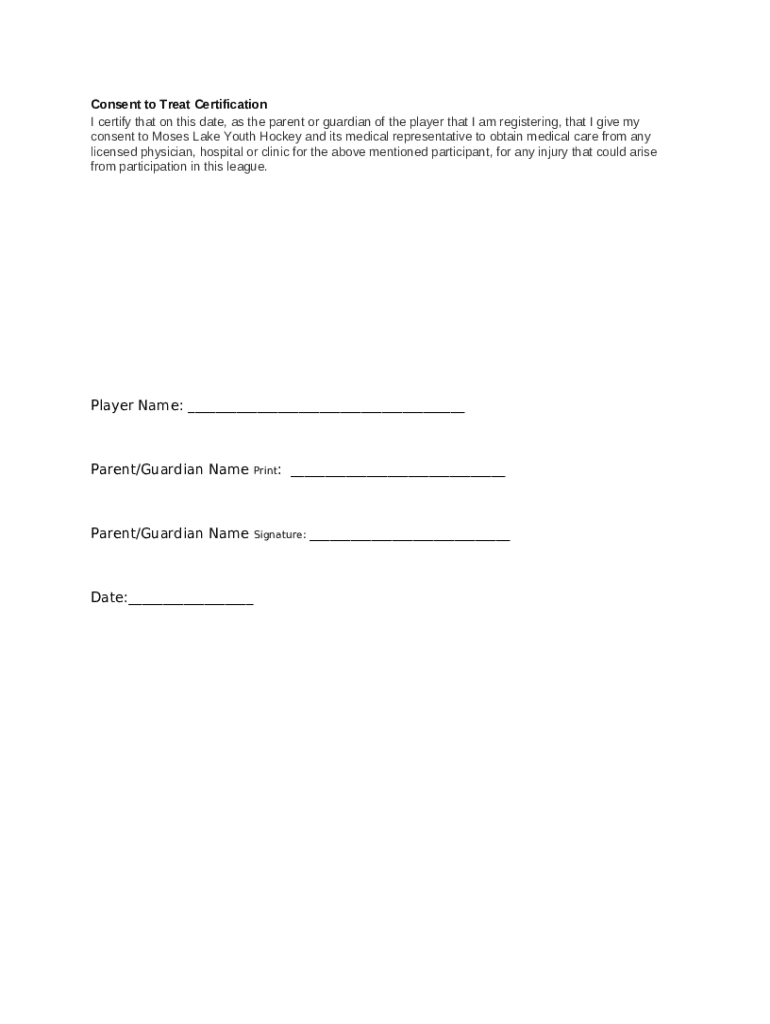 Consent to Treat Certification Doc Template | pdfFiller