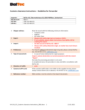 Fillable Online Customs clearance instructionsGuideline for forwarder ...