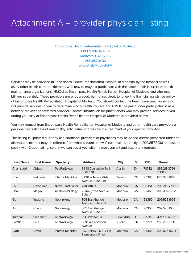 Fillable Online Encompass Health Rehabilitation Hospital of Modesto Fax ...