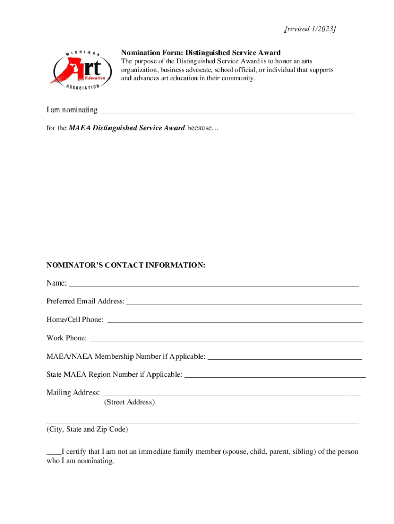 Fillable Online Distinguished Service Award I am nominating Fax Email ...