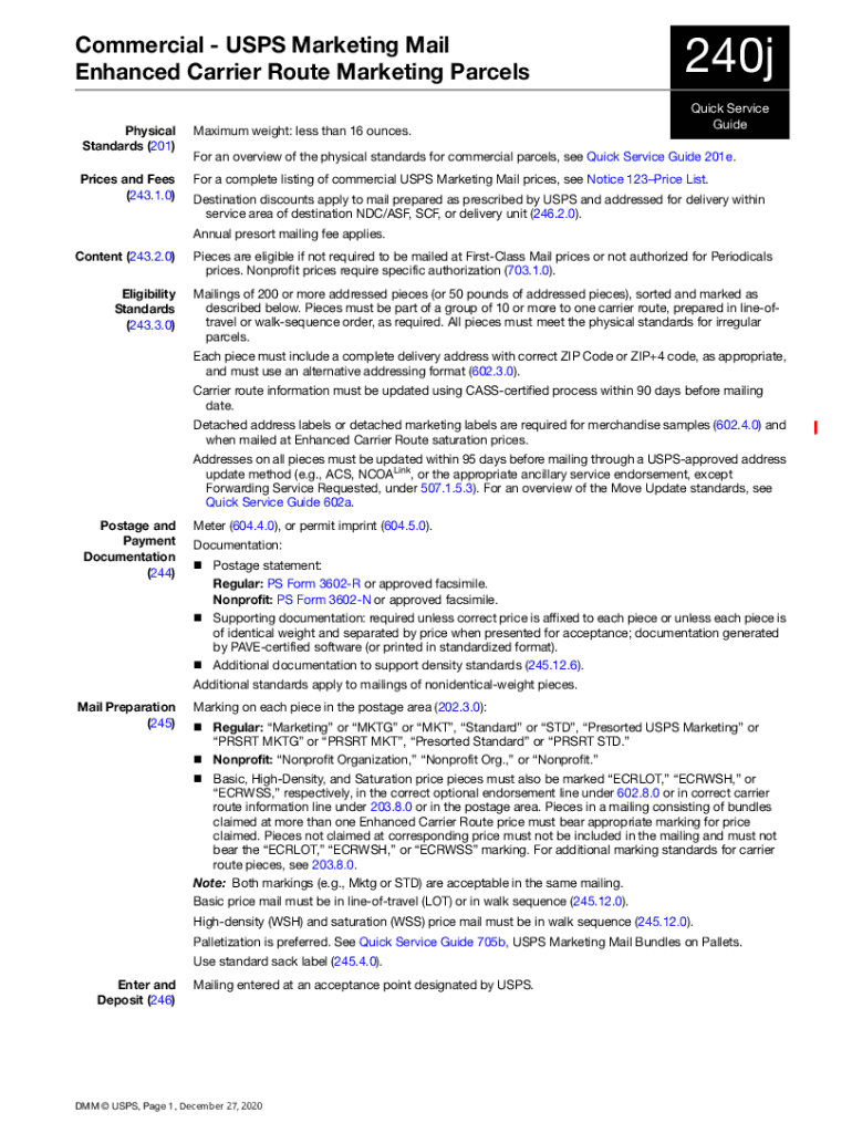 Fillable Online 240j Quick Service Guide - Postal Explorer - USPS Fax ...