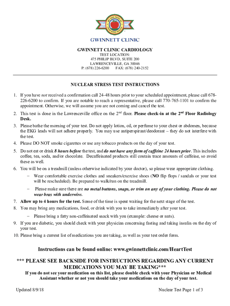Fillable Online INSTRUCTIONS FOR EXERCISE STRESS TEST Fax Email Print ...
