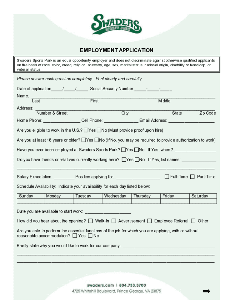 Fillable Online Swaders Job Application Form. Sports Certificates Fax ...