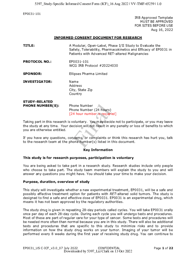 Fillable Online 5397Study-Specific Informed Consent Form (ICF)16 Aug ...