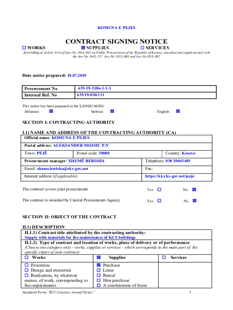 Fillable Online kk rks-gov public notice the framework contract supply ...