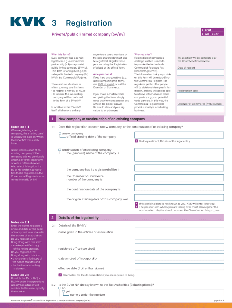 Fillable Online Registration private / public limited company (bv / nv ...
