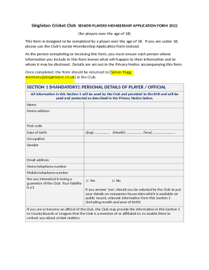 Fillable Online Club Senior Membership - Application Form Fax Email ...