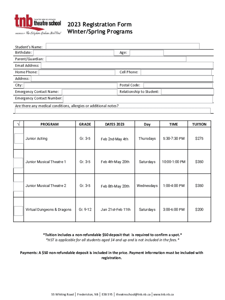 Fillable Online Winter/Spring 2023 Registration Form Fax Email Print ...