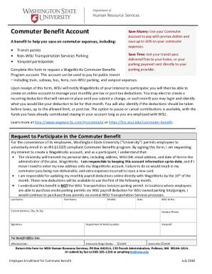 Fillable Online hrs wsu How does a commuter benefits account work? Fax ...