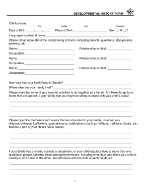 Fillable Online Page1 Developmental History Form for Preschool Aged ...