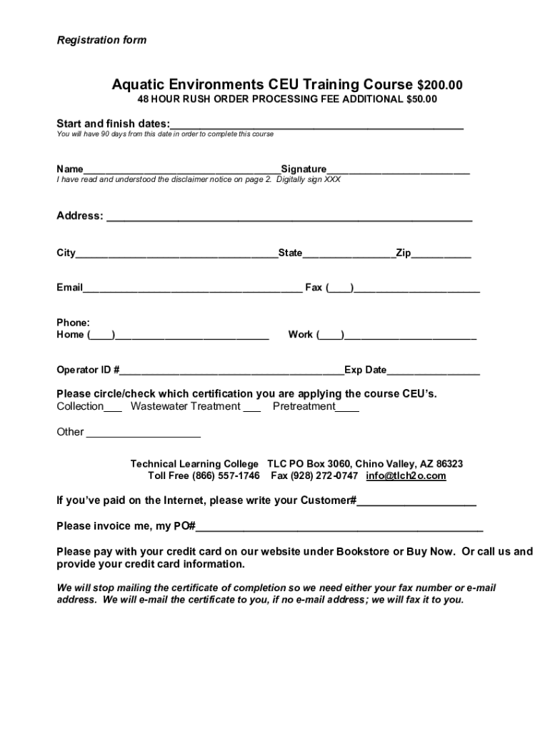 Fillable Online Pretreatment 101 CEU CourseWeb viewRegistration Form ... Fax Email Print - pdfFiller