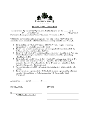 Fillable Online reservation agreement Fax Email Print - pdfFiller