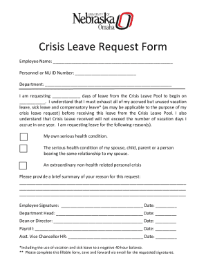 Fillable Online CRISIS LEAVE POOL REQUEST FORM Fax Email Print - pdfFiller