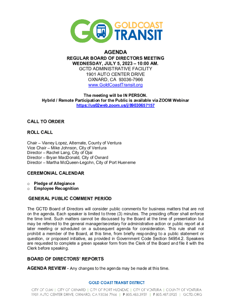 Fillable Online Gold Coast Transit District Implementing Bus Services ...