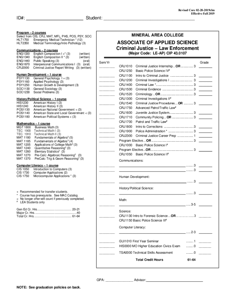 Fillable Online ASSOCIATE OF APPLIED SCIENCE Criminal Justice Fax Email ...