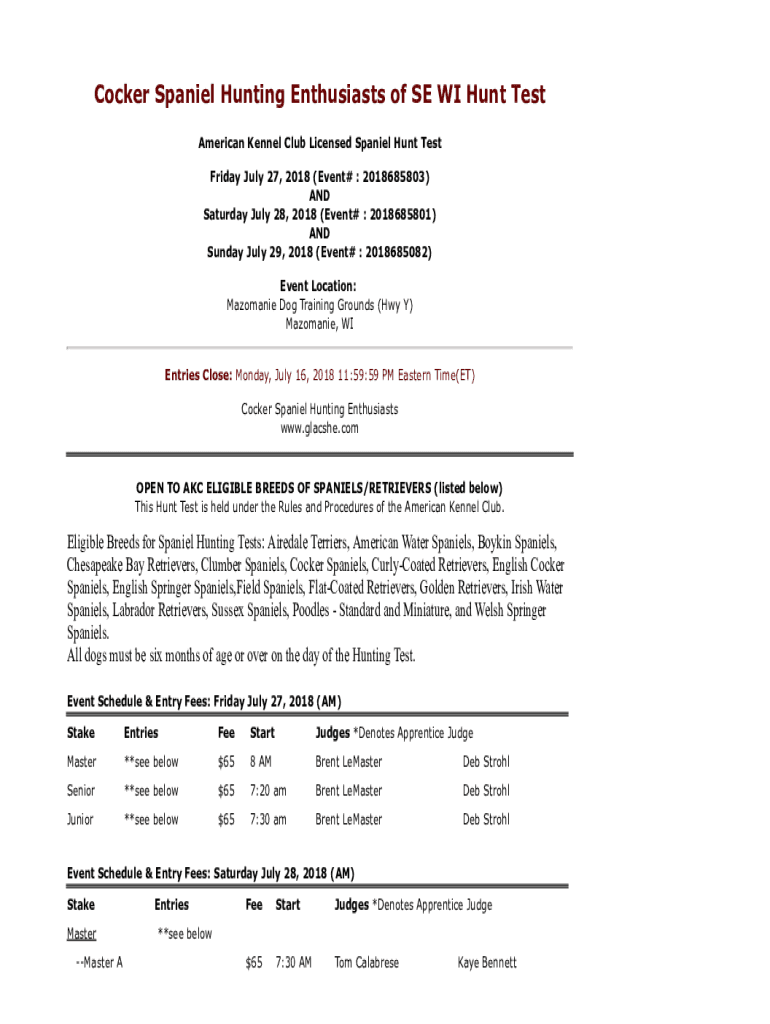 Fillable Online Cocker Spaniel Hunting Enthusiasts of SE WI Hunt Test ...