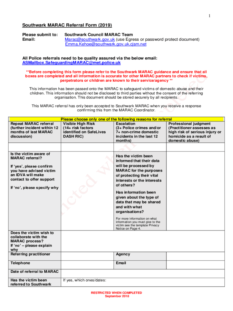 Fillable Online LAMBETH MARAC REFERRAL FORM and RISK INDICATOR ...