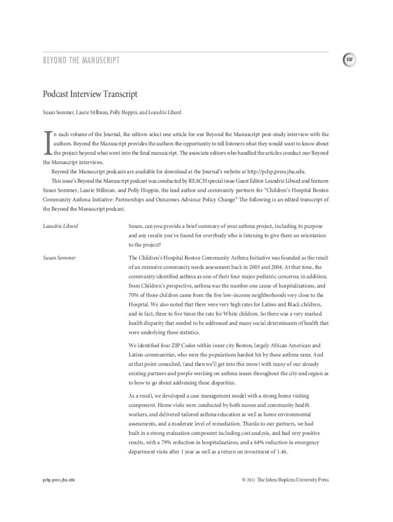 Fillable Online Podcast interview transcript. Interview by Leandris ...