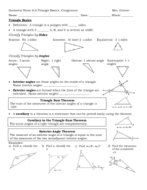 Fillable Online Geometry Notes G.6 Triangle Basics, Congruence Mrs ...