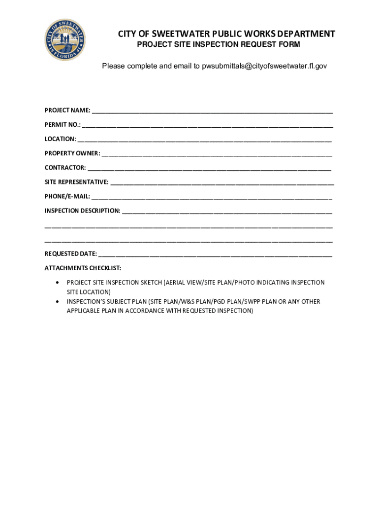 Fillable Online SITE INSPECTION REQUEST FORM Fax Email Print - pdfFiller