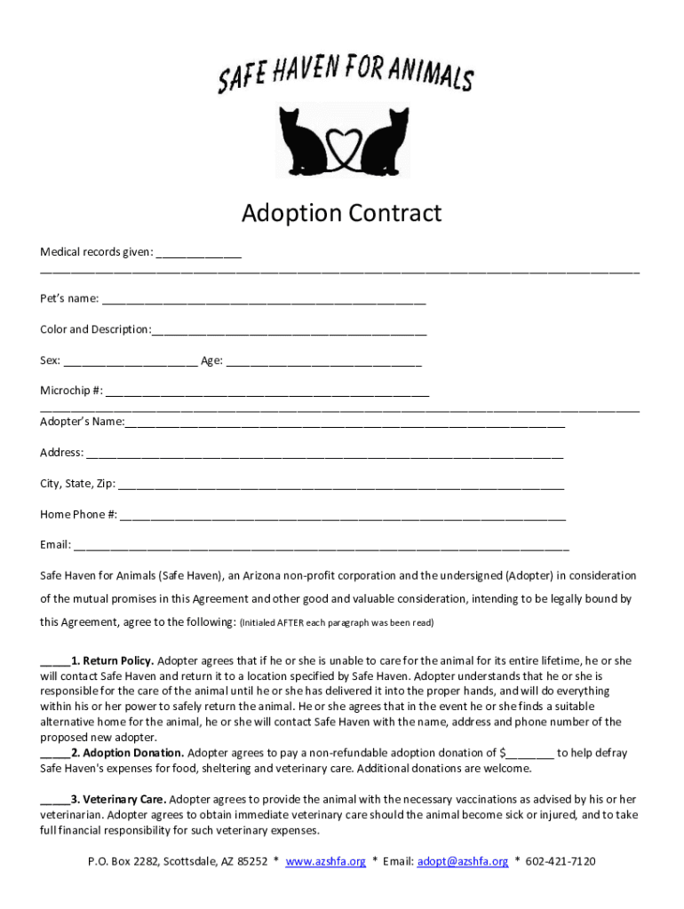 Fillable Online PET ADOPTION AGREEMENT Fax Email Print - pdfFiller