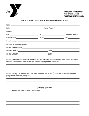 Fillable Online YMCA LEADERS CLUB APPLICATION FOR MEMBERSHIP Fax Email Print - pdfFiller