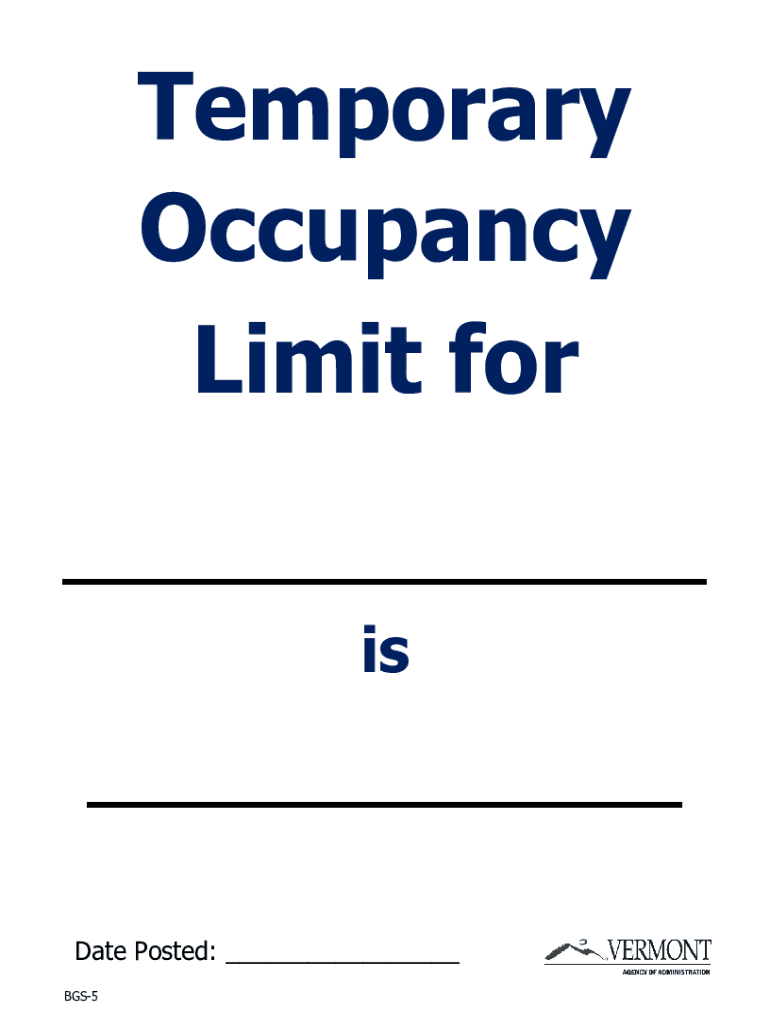 Fillable Online bgs vermont Temporary Occupancy Limit for Fax Email ...