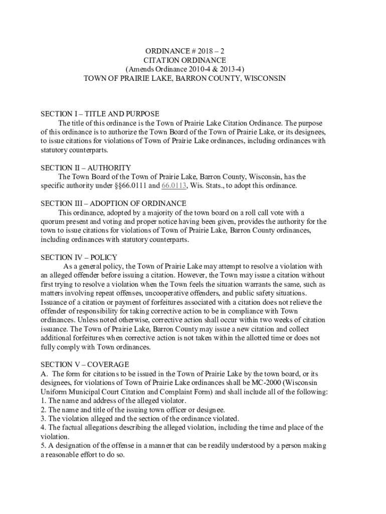 Fillable Online CITATION ORDINANCE Fax Email Print - pdfFiller