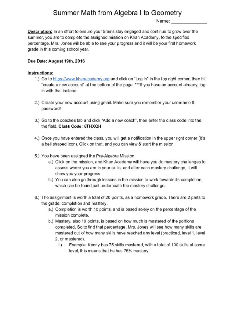 Fillable Online Delta Math Instructions FOR 2023 Summer Math Packets ...