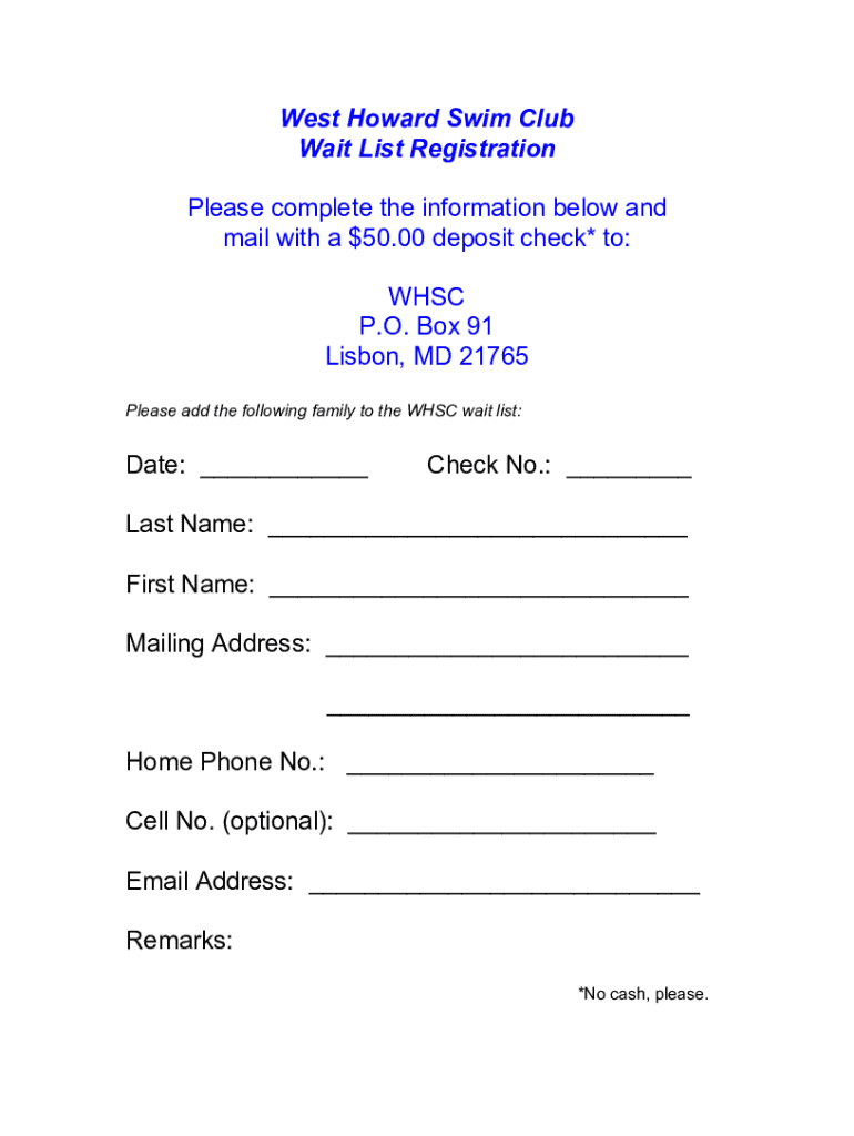 Fillable Online Wait List Registration Form Fax Email Print - pdfFiller
