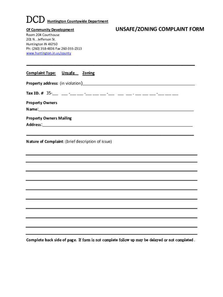 Fillable Online Unsafe/Zoning Complaint Form-County Fax Email Print ...