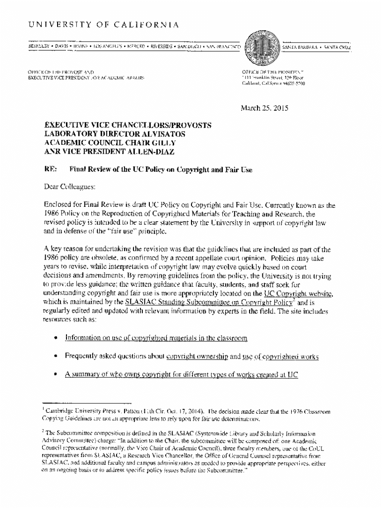 Fillable Online Final Review: UC Policy on Copyright and Fair Use PDF Fax Email Print - pdfFiller