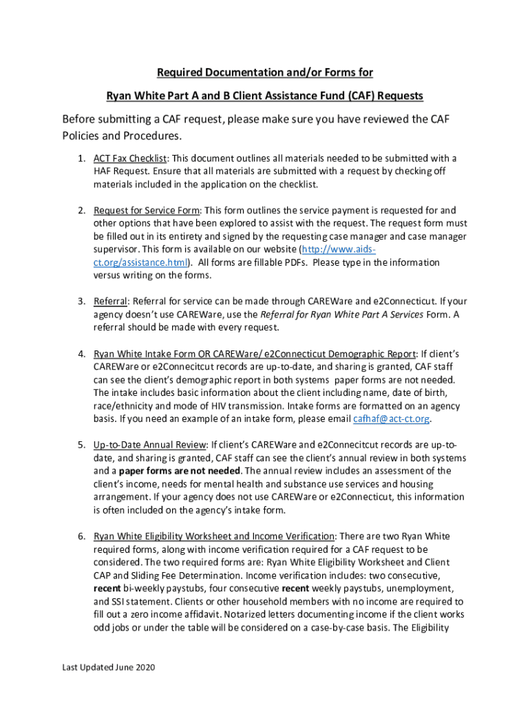 Fillable Online Required Documentation and/or Forms for Ryan White Part A ... Fax Email Print ...