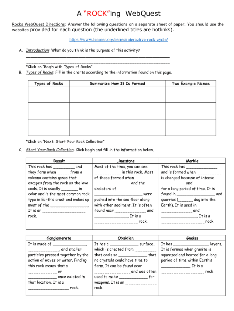 Fillable Online Rock Types & Rock Cycle WebQuest Fax Email Print ...