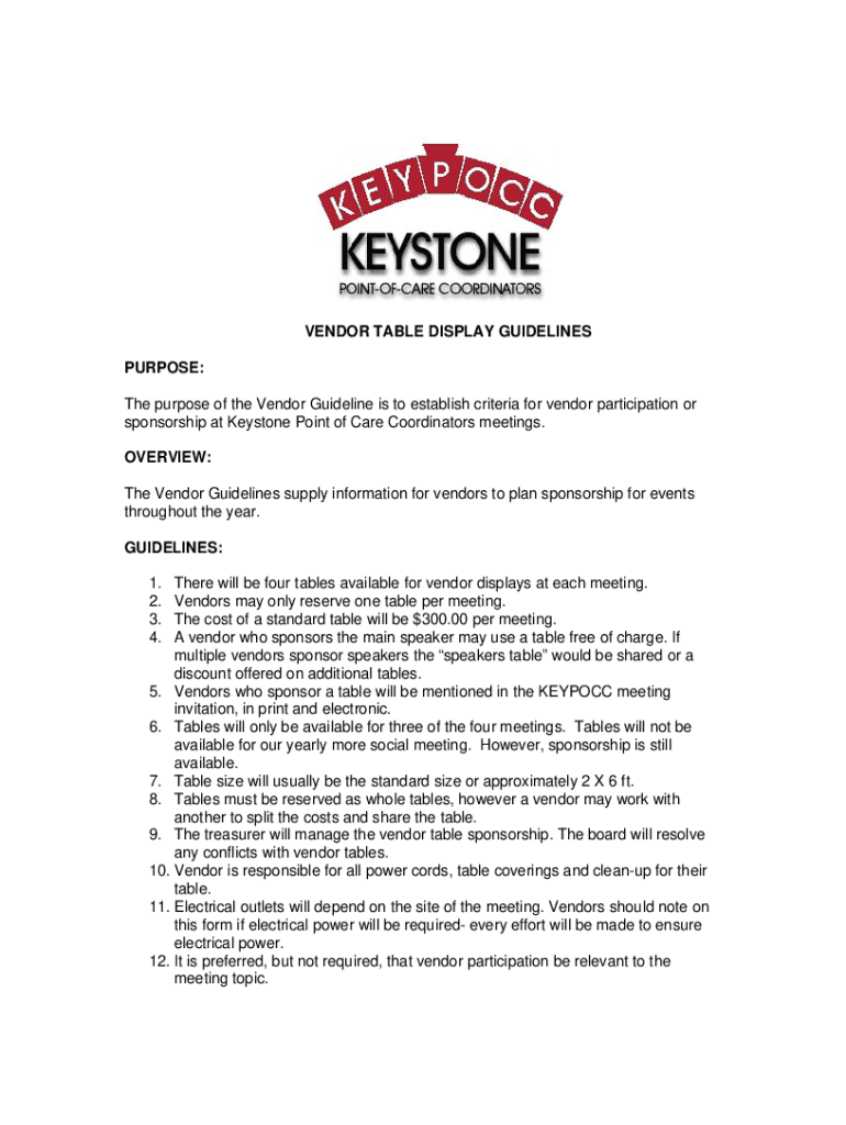 Fillable Online VENDOR TABLE DISPLAY GUIDELINES PURPOSE Fax Email Print ...