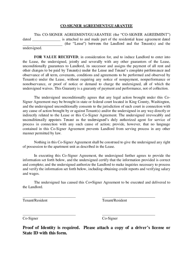 Fillable Online Residential Lease Cosigner Agreement, Landlord's ...