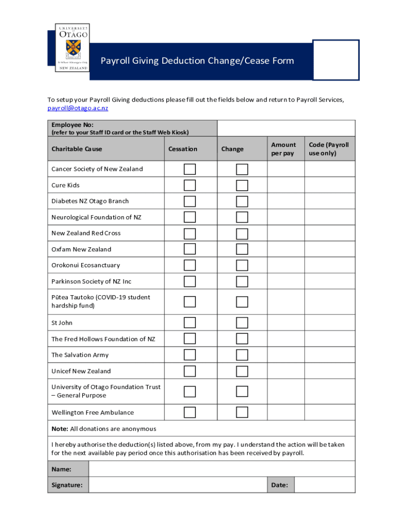 Fillable Online Payroll Giving Deduction Change/Cease Form Fax Email Print - pdfFiller